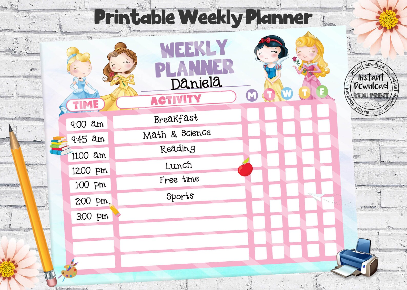 Printable Princess Homeschool Planner, Princess Schedule Chart, Daily ...