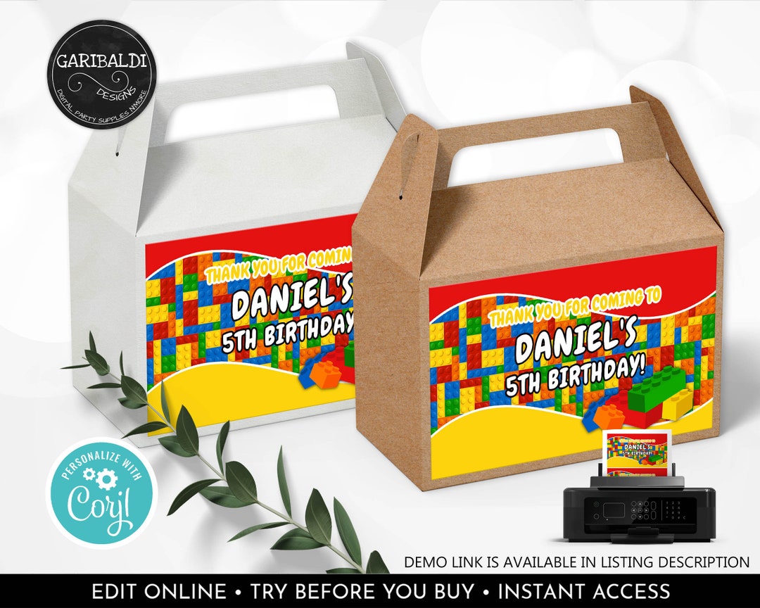 Editable Building Blocks Gable Box Label Building Bricks Party Favor ...