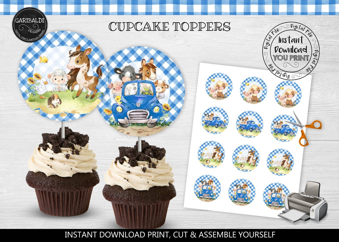 Printable Blue Truck Cupcake Toppers Instant Download Blue | Etsy