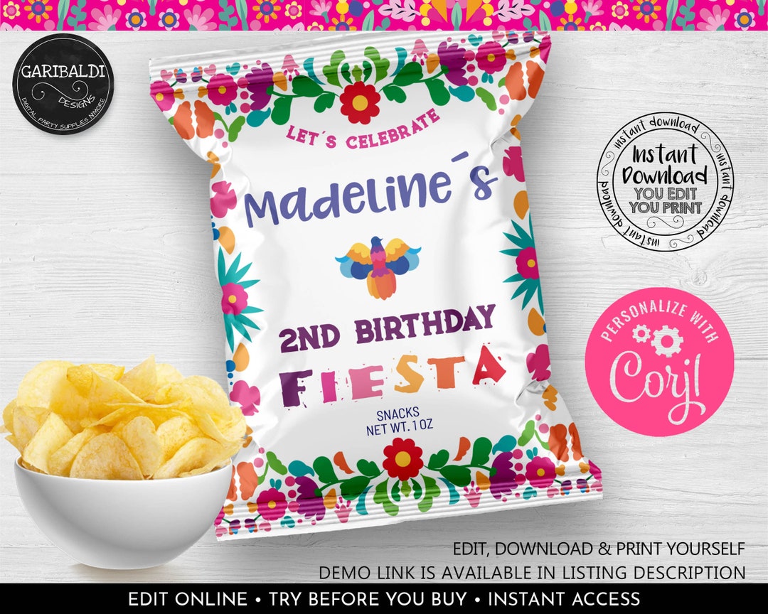 Editable Mexican Fiesta Chip Bag Wrapper Printable Cinco De Mayo Chip ...