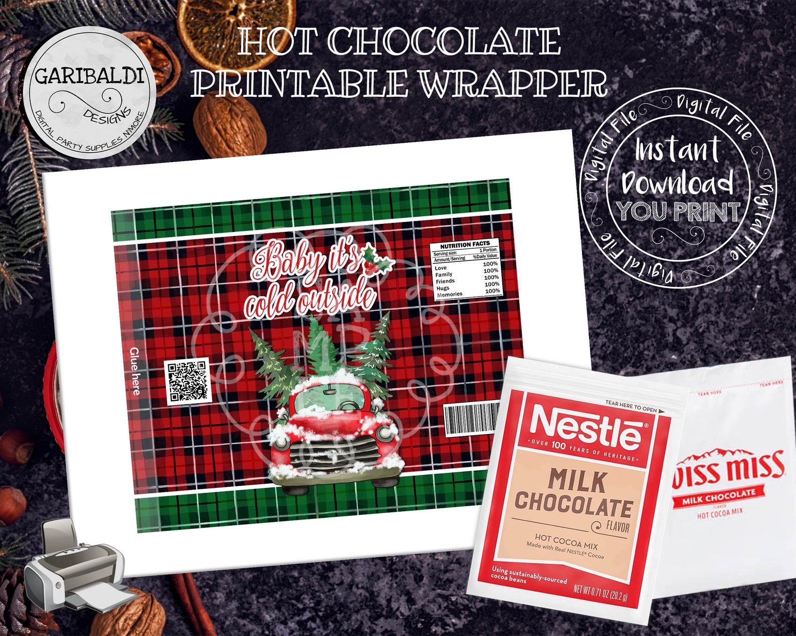 Hot Cocoa Wrapper Printable Christmas Hot Cocoa Wrapper - Etsy