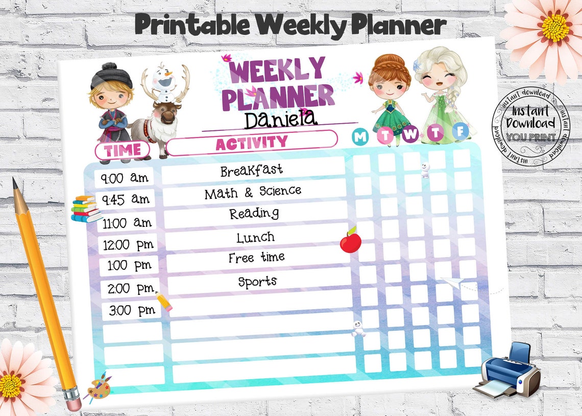 Printable Frozen Homeschool Planners, Frozen Schedule Charts, Daily ...