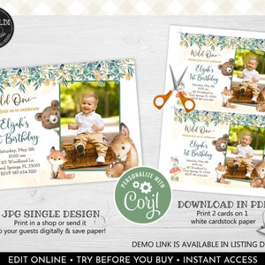 Editable Woodland Invitation Forest Animals Birthday Party Greenery ...