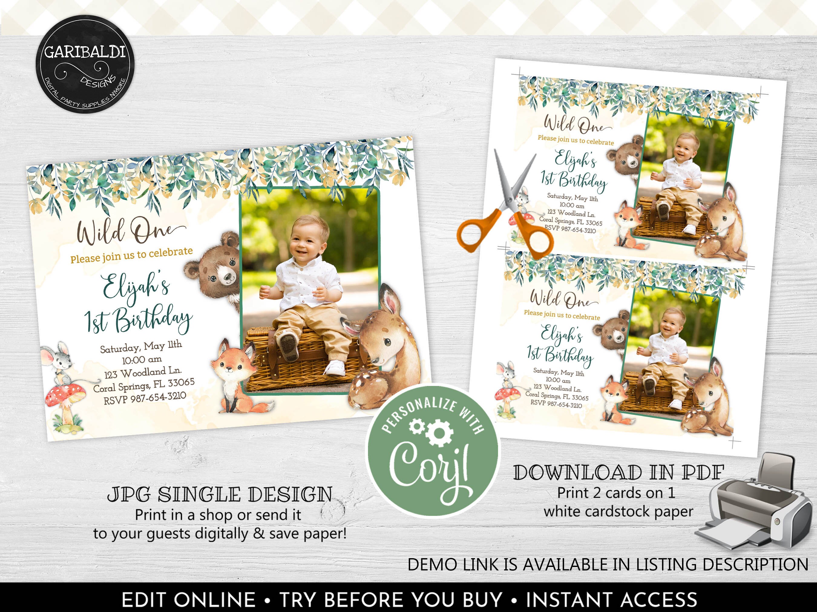 Editable Woodland Invitation Forest Animals Birthday Party Greenery ...