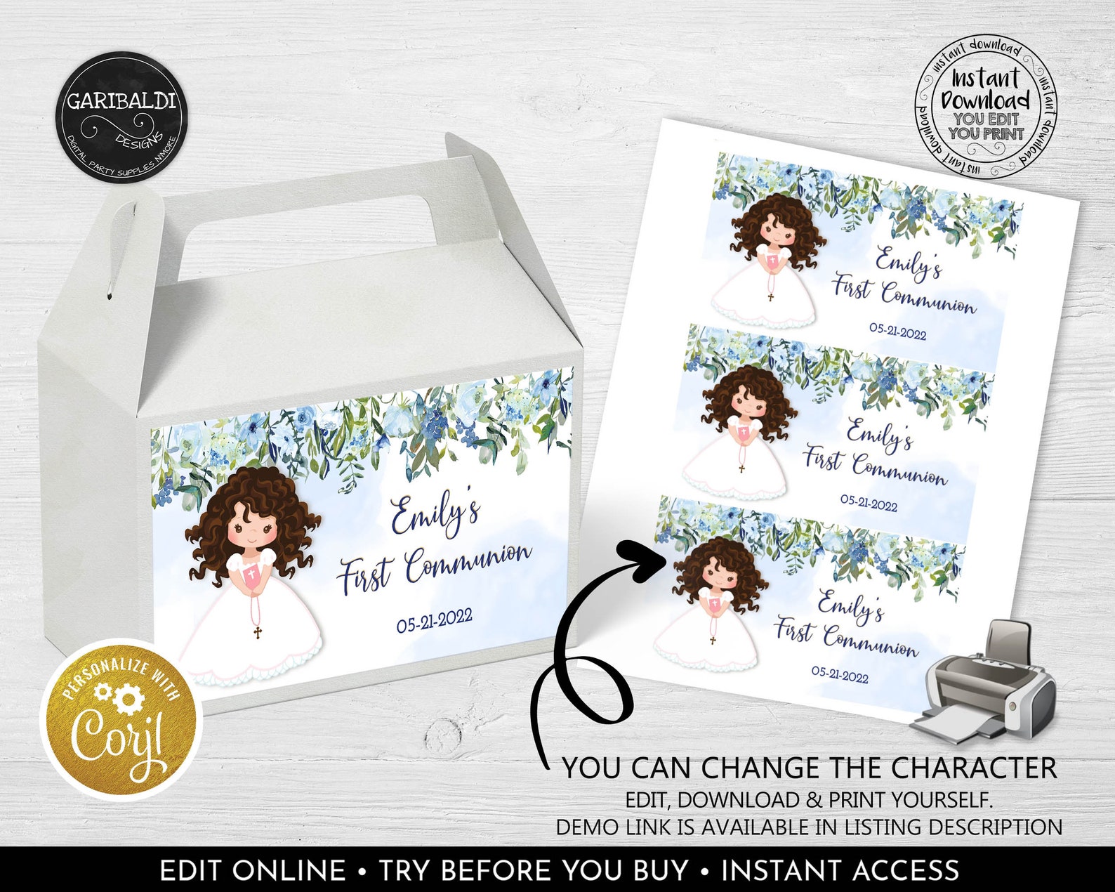First Communion Gable Box Labels Editable Gable Gift Box Label Template ...