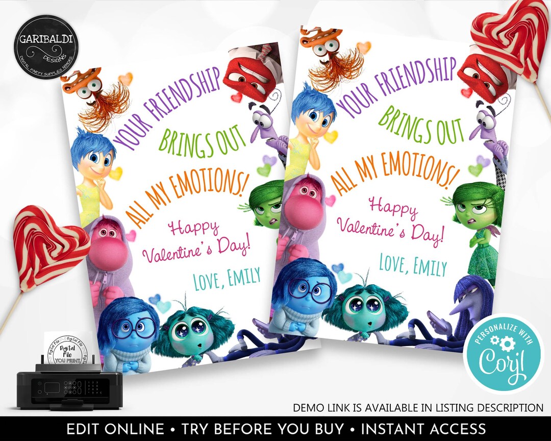 Editable Emotions Valentine's Day Cards Valentine's Day Inside Out Tags ...