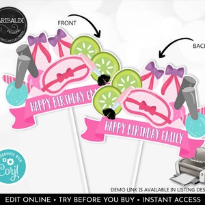 Editable Spa Party Cake Topper Spa Centerpieces Glitz & Glam Party ...