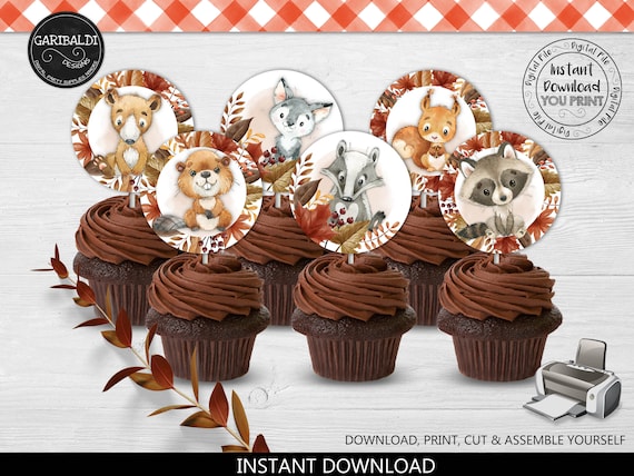 Instant Download Woodland Fall Cupcake Toppers Printable Fall - Etsy