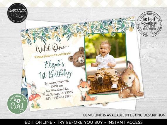 Editable Woodland Invitation Forest Animals Birhtday Party - Etsy