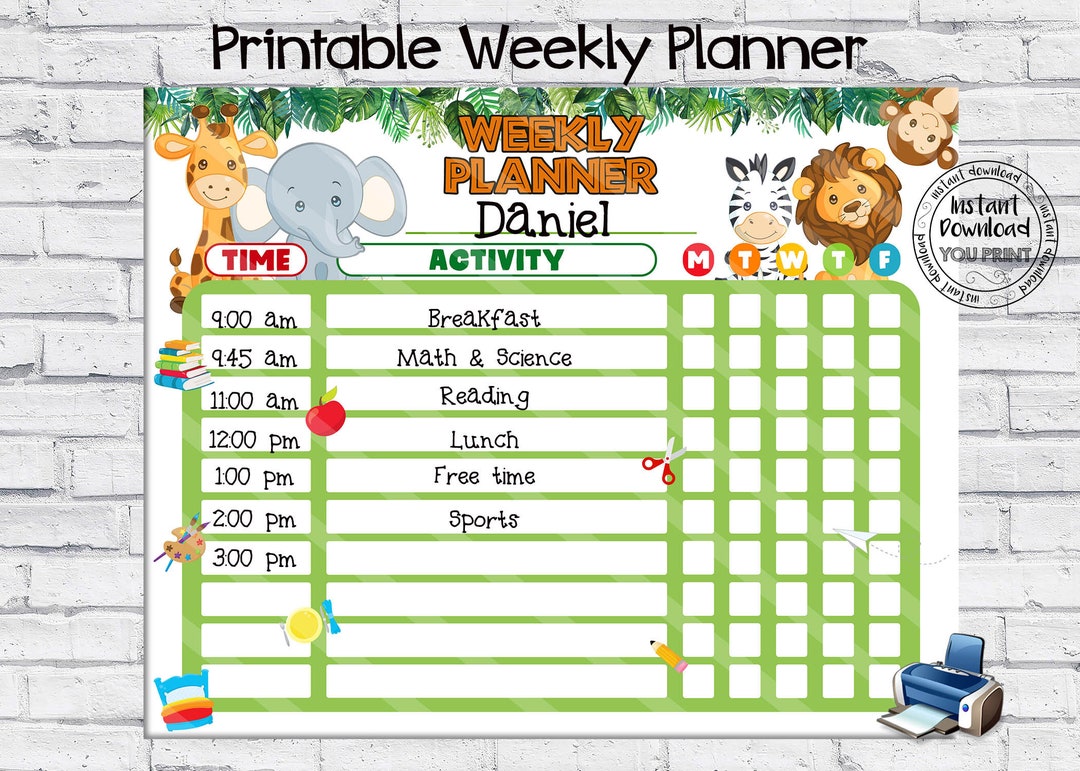 Instant Download Safari Planner Printable Jungle Animals Schedule Chart ...