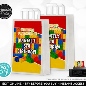 Editable Building Blocks Gift Bag Label Building Bricks Paper Bag Label ...