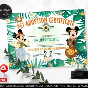 Adopt a Wild Animal Certificate Safari Party Animal Pet Adoption ...