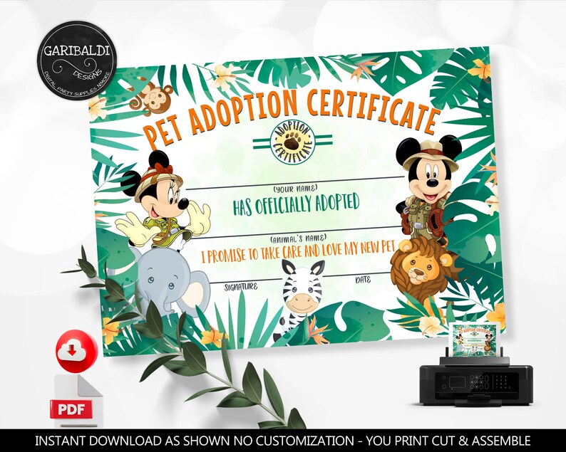 Adopt a Wild Animal Certificate Safari Party Animal Pet Adoption ...