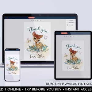 Editable Little Deer Party Favor Tags, Floral Baby Deer Gift Tags ...