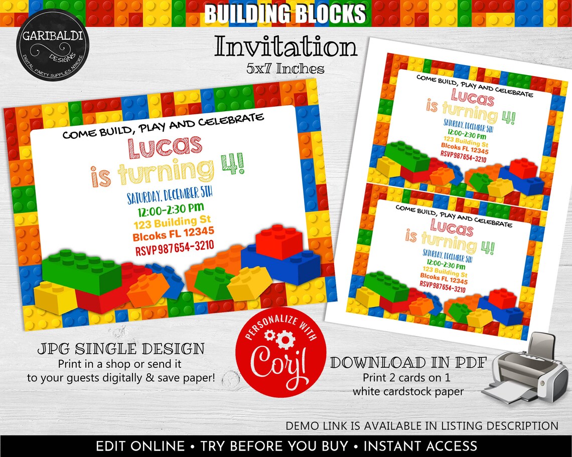 Editable Building Blocks Invitation Building Blocks Printable | Etsy