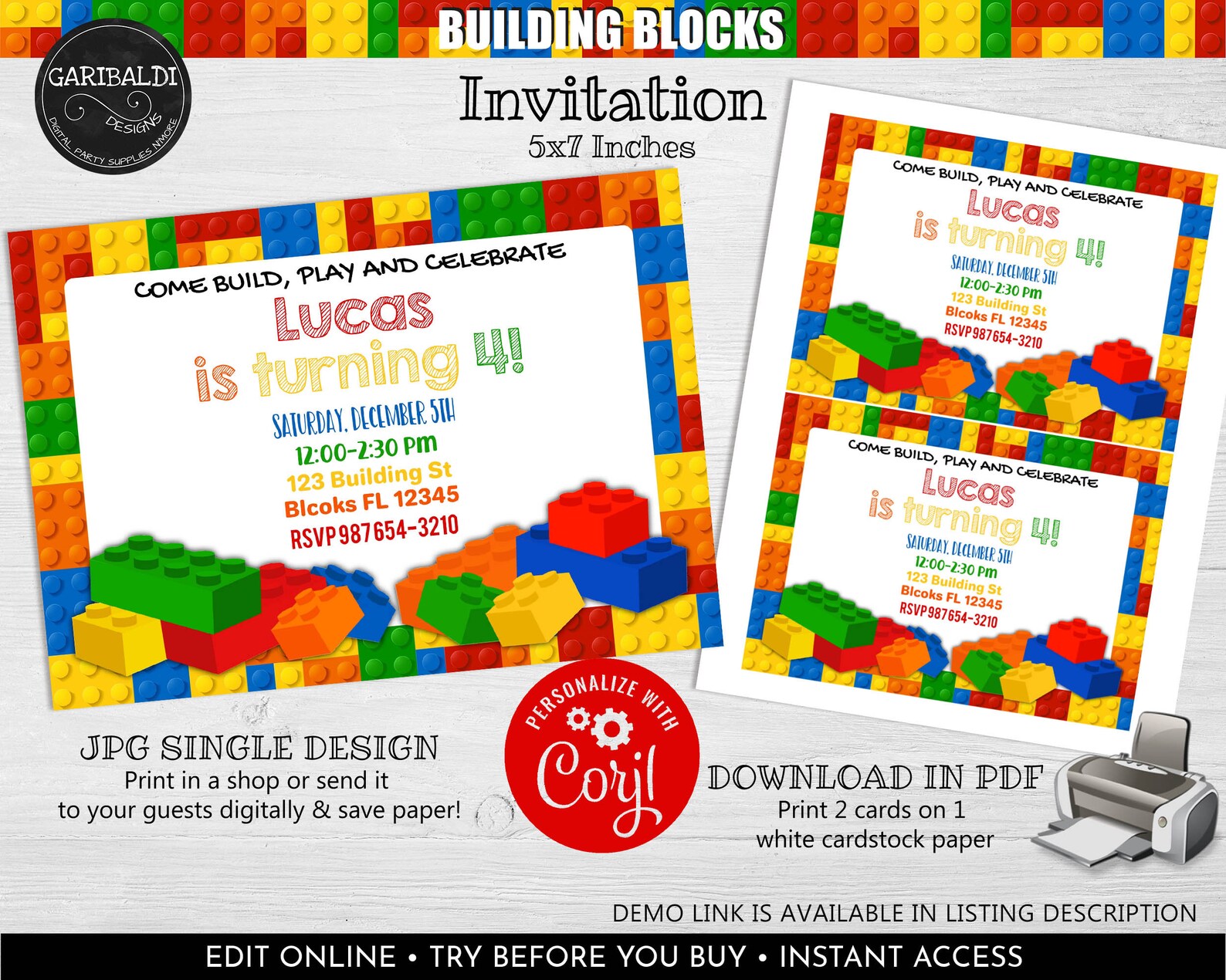 Editable Building Blocks Invitation Building Blocks Printable | Etsy
