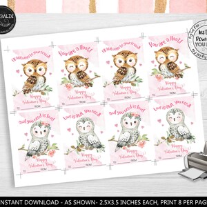 Owl Valentine's Day Cards Printable Owl Valentine Gift Tags Owl You ...