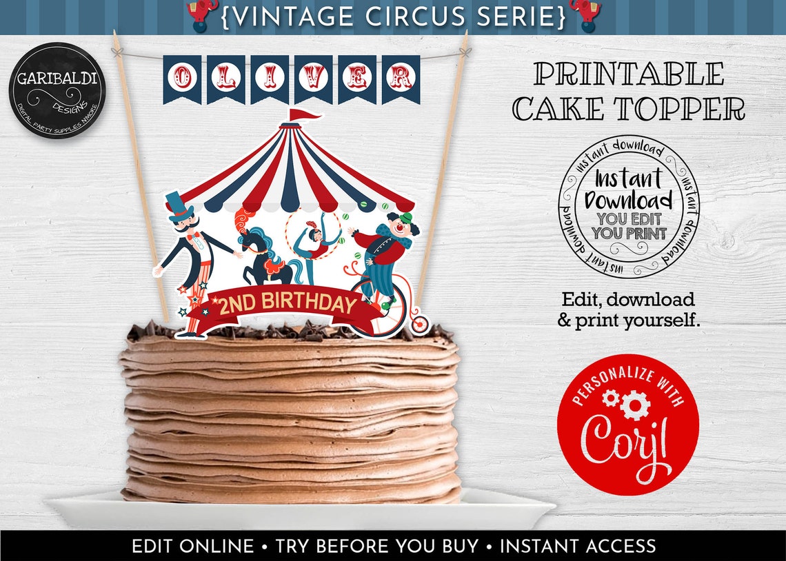 Editable Circus Cake Topper Printable Circus Cake Topper - Etsy