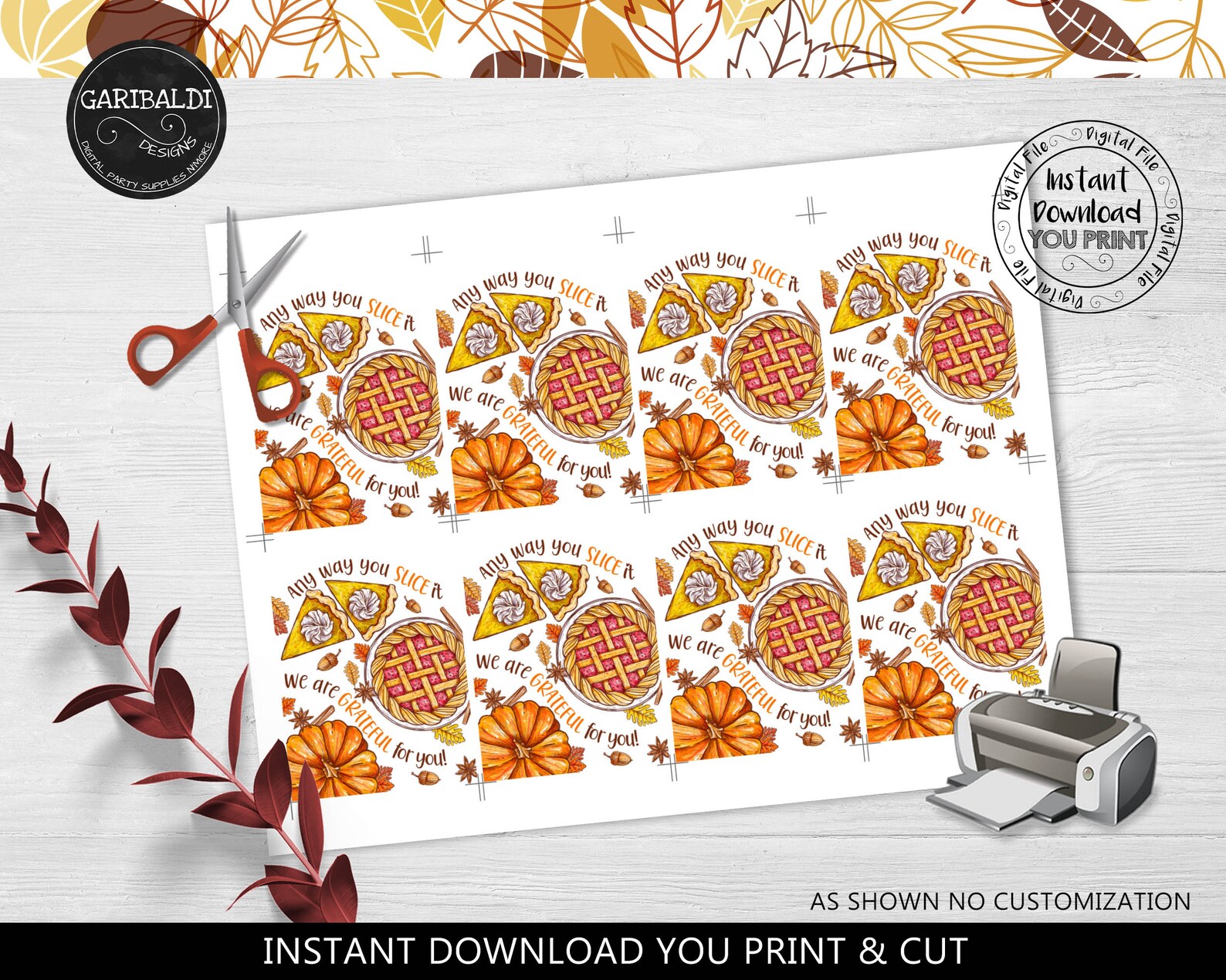 Thanksgiving Gift Tags Grateful for You Favor Tags Pumpkin Pie Anyway ...