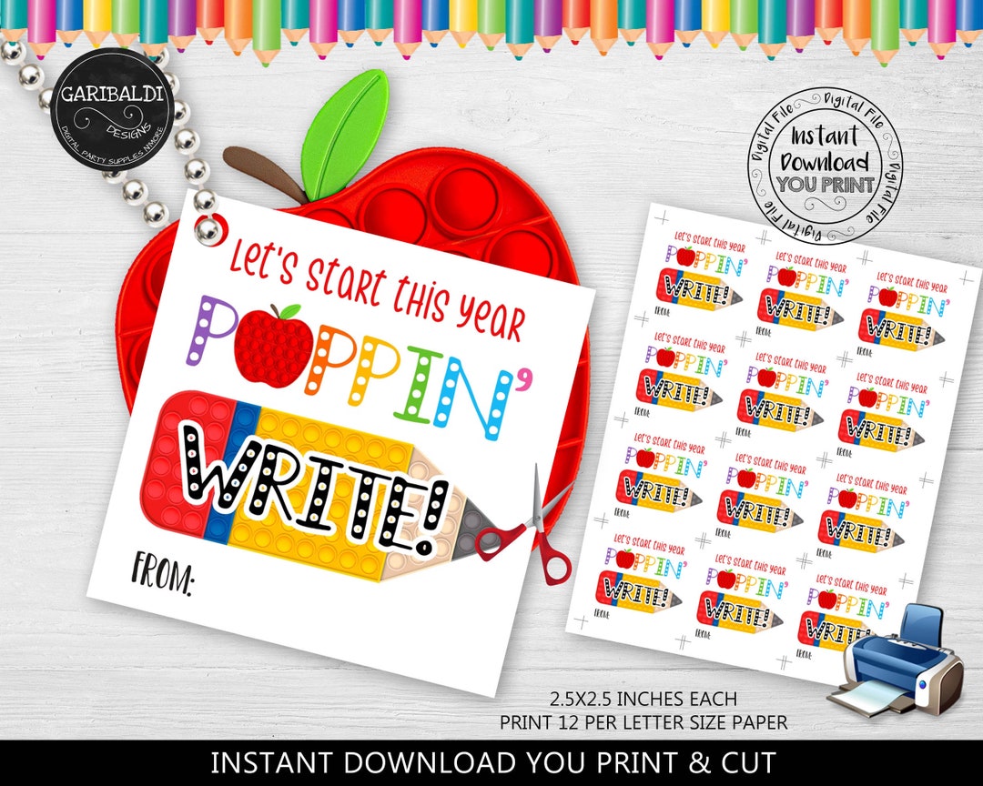 Back to School Gift Tag First Day of School Open House Pop Toy Fidget ...