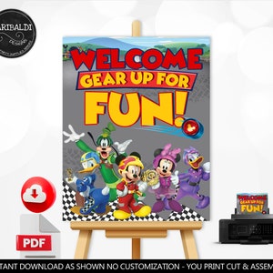 Mickey Roadster Racers Welcome Sign Racing Cars Birthday Party Sign ...