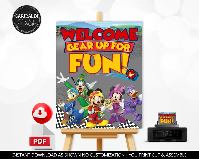 Mickey Roadster Racers Welcome Sign Racing Cars Birthday Party Sign ...