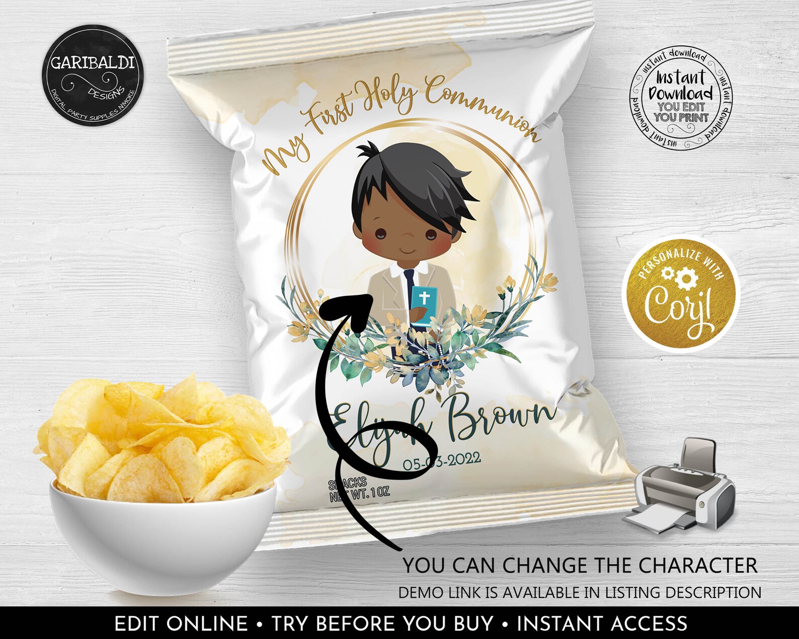 Editable First Communion Chip Bag Wrapper Printable Boy First - Etsy