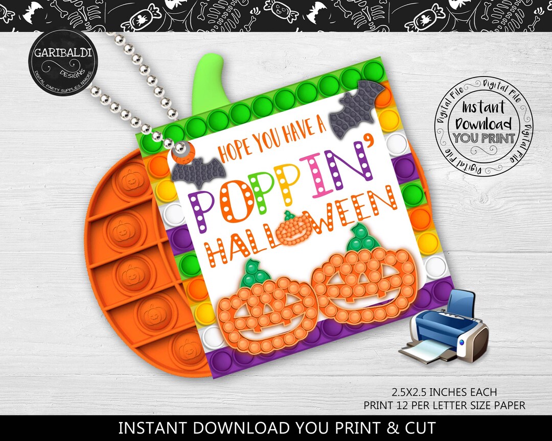 INSTANT DOWNLOAD Halloween Gift Favor Tags, Halloween Pop Toy Favor ...