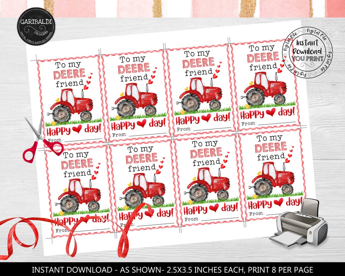 Printable Tractor Valentine's Day Cards Deere Friend Valentine's Day ...