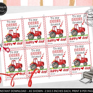Printable Tractor Valentine's Day Cards Deere Friend Valentine's Day ...