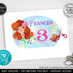 Editable Little Mermaid Cake Topper Printable Under the Sea ...