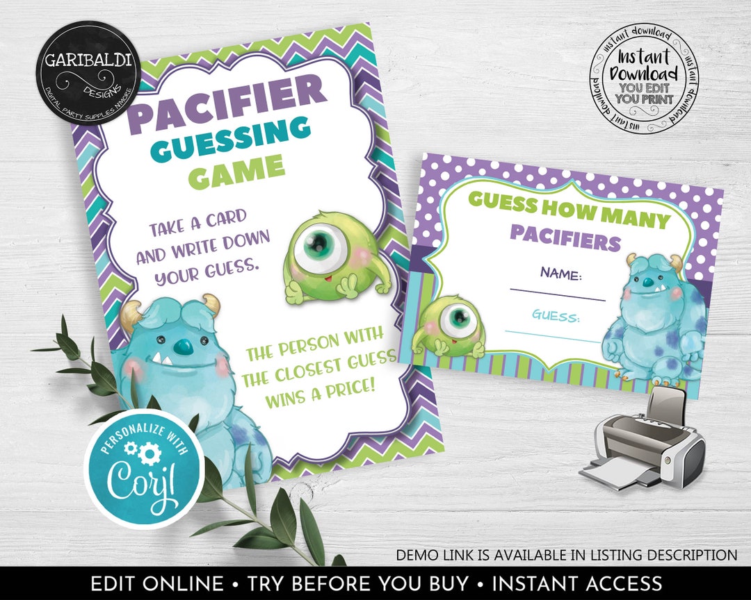 Editable Guessing Game Sign Monsters Baby Shower Guess How Many Game ...