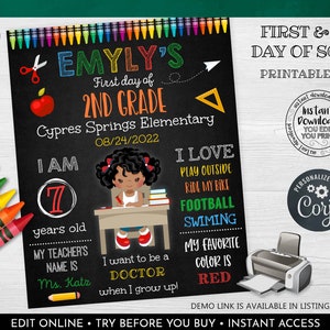 Editable First Day School Sign Back to School Photo Prop Board Instant ...
