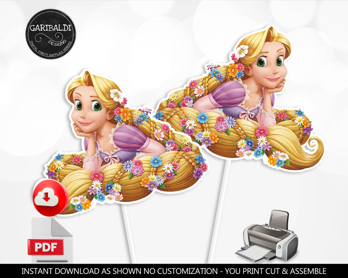 Instant Download Rapunzel Cake Topper Printable Princess Rapunzel ...