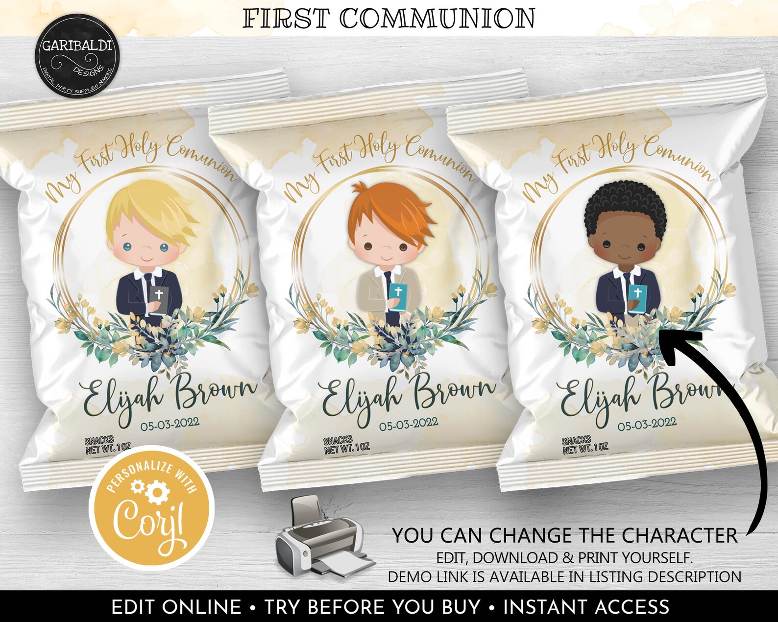 Editable First Communion Chip Bag Wrapper Printable Boy First | Etsy