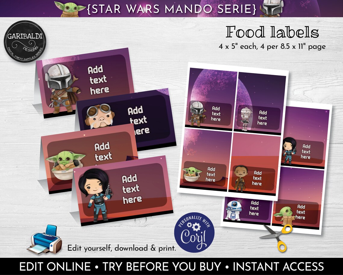 Editable Star Wars Food Labels Instant Download Yoda Food | Etsy