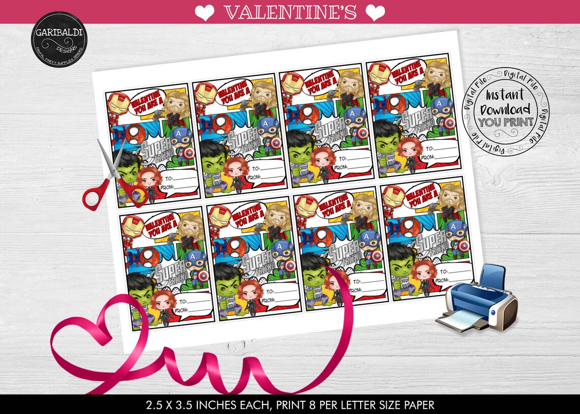 Printable Superhero Valentine Cards Kids Valentine Cards - Etsy