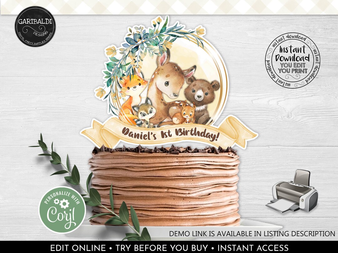 Editable Woodland Animals Cake Topper, Printable Forest Animals ...