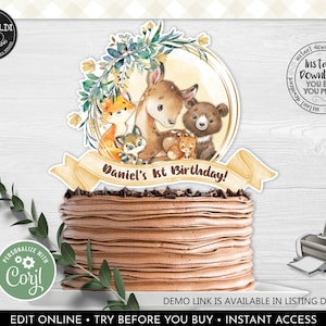 Editable Woodland Animals Cake Topper, Printable Forest Animals ...