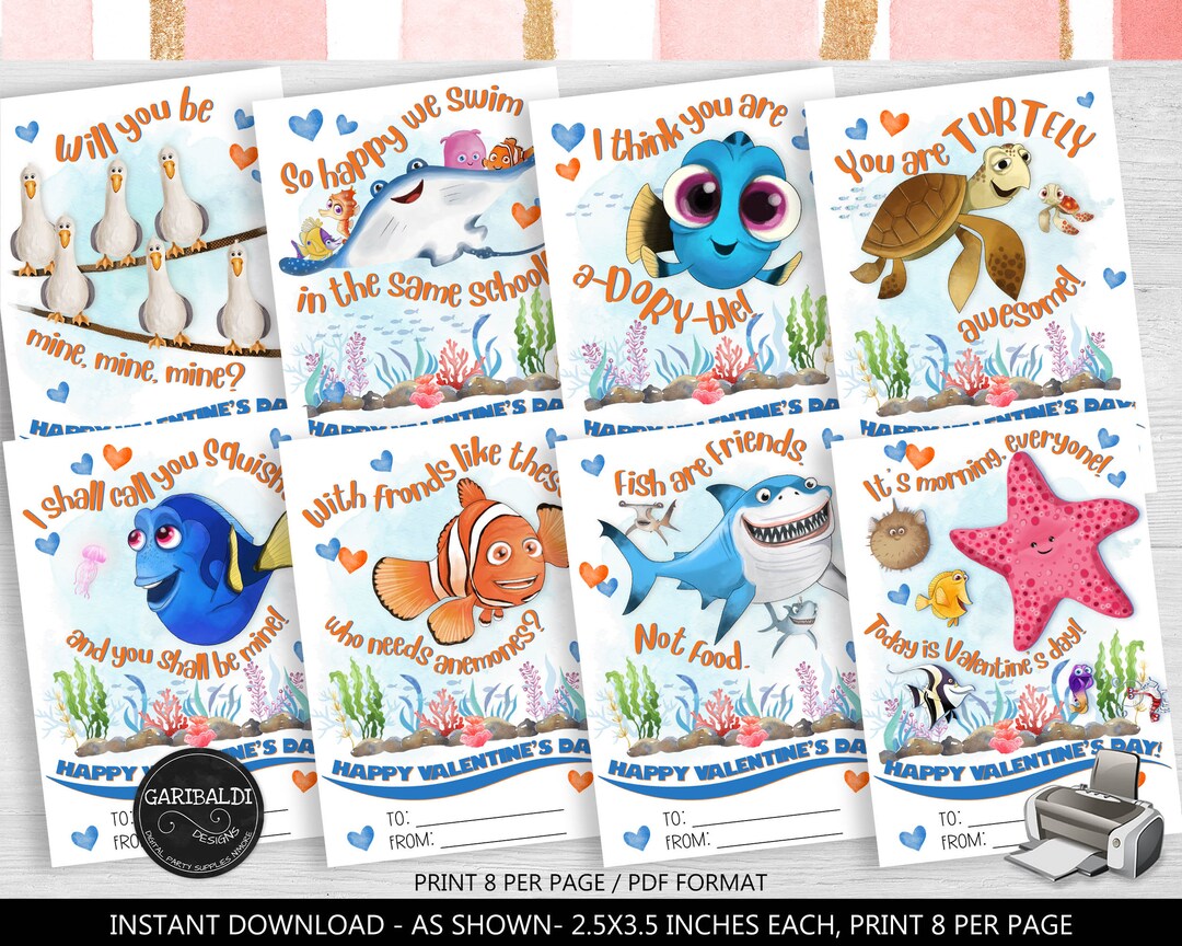 Fish Valentine's Day Cards Ocean Valentine's Day Gift Tag Fish School ...