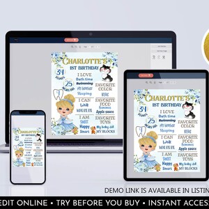 Editable Cinderella Milestone Board Once Upon a Time Princess Party ...