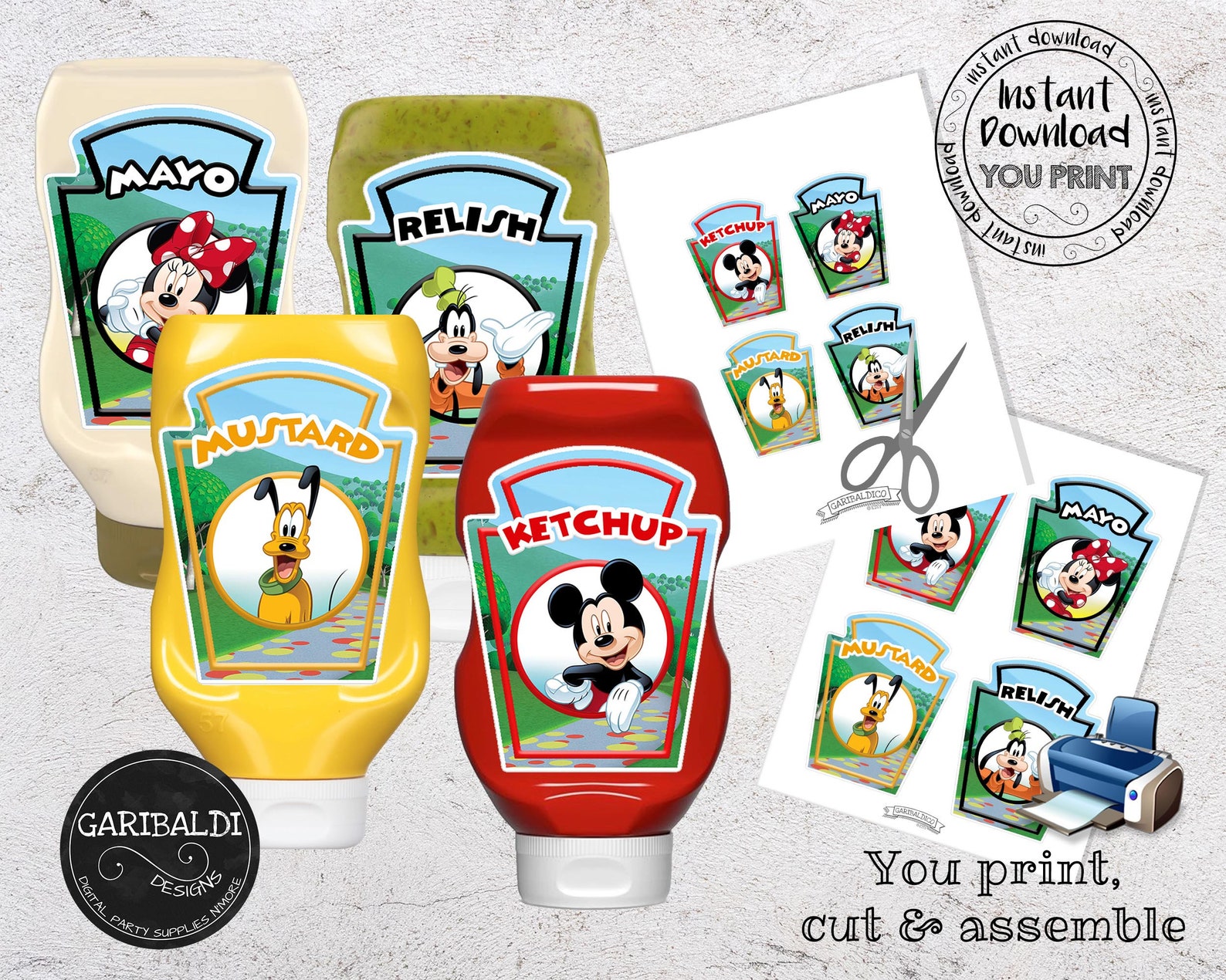 Instant Download Condiment Labels Printable Mayo Ketchup Mustard Relish ...