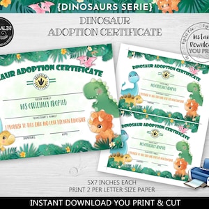 Adopt a Dinosaur Sign & Certificate Dinosaur Adoption Party Instant ...
