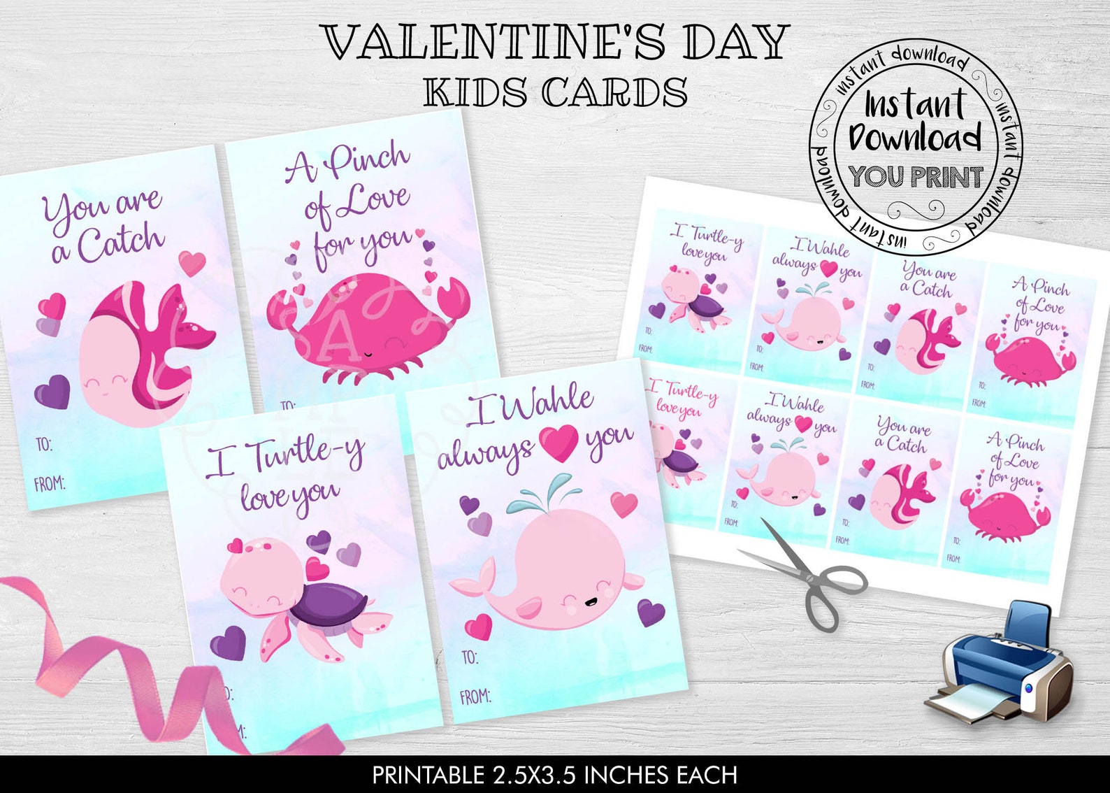 Printable Ocean Valentine Cards Kids Valentine Cards School - Etsy