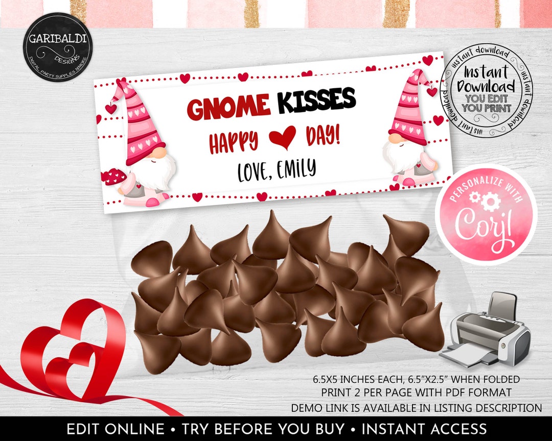 Editable Valentine's Day Bag Topper, Gnome Valentine's Day Treat Bag ...