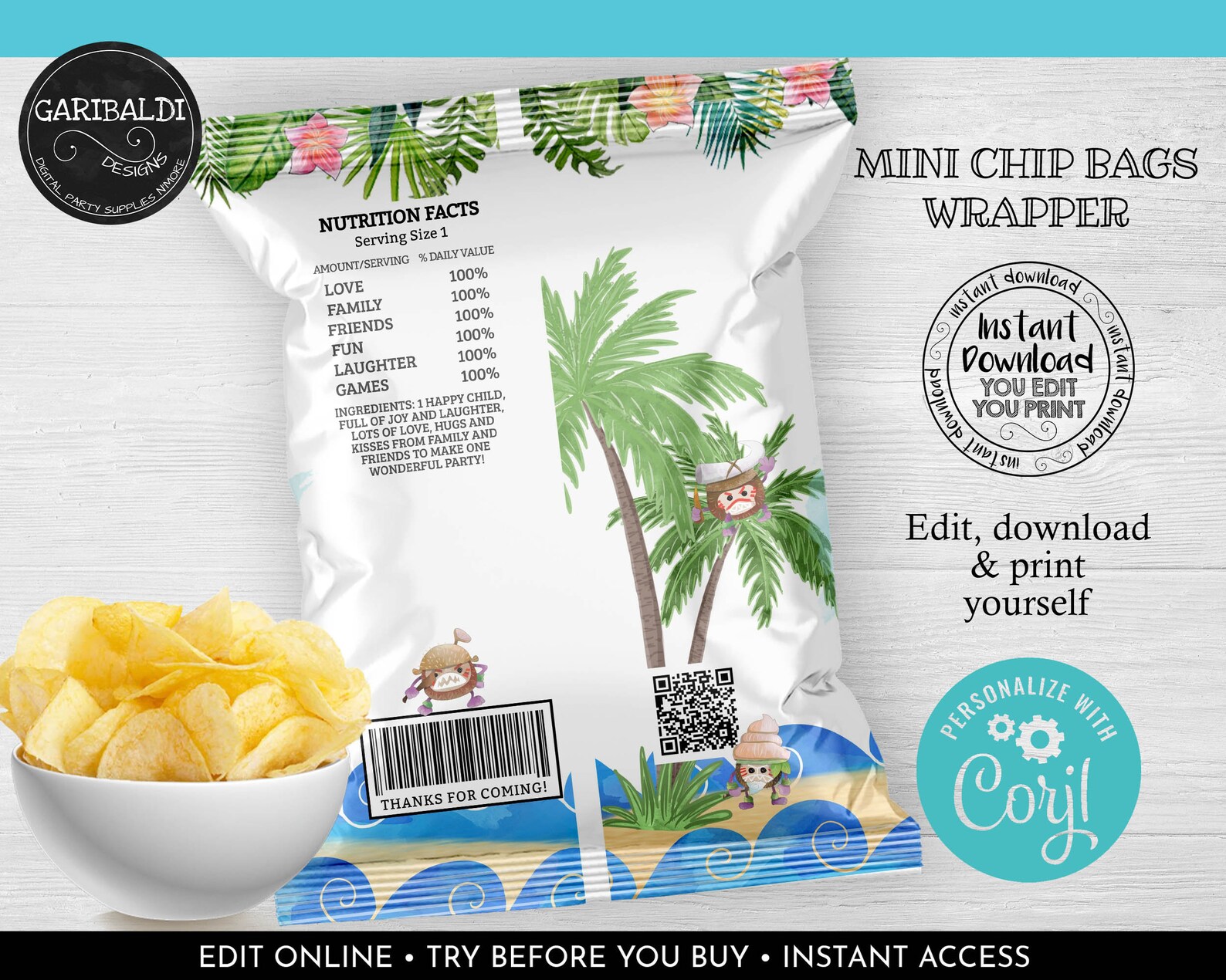 Editable Moana Chip Bag Wrapper Printable Chip Bag Template - Etsy Canada
