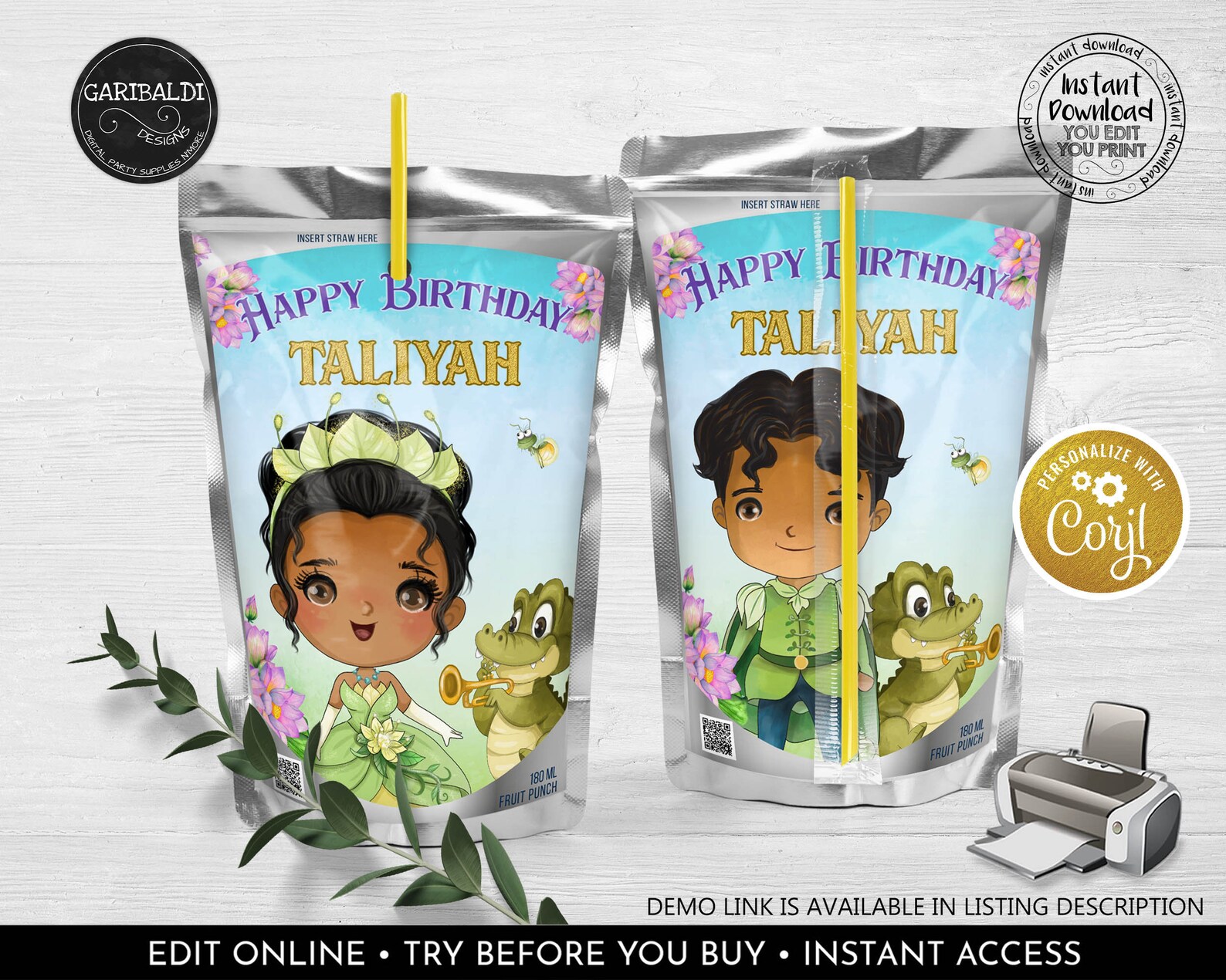 Editable Princess and the Frog Juice Pouch Labels Princess Tiana ...
