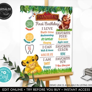 Editable Lion King Milestone Board Lion First Birthday Board Party ...