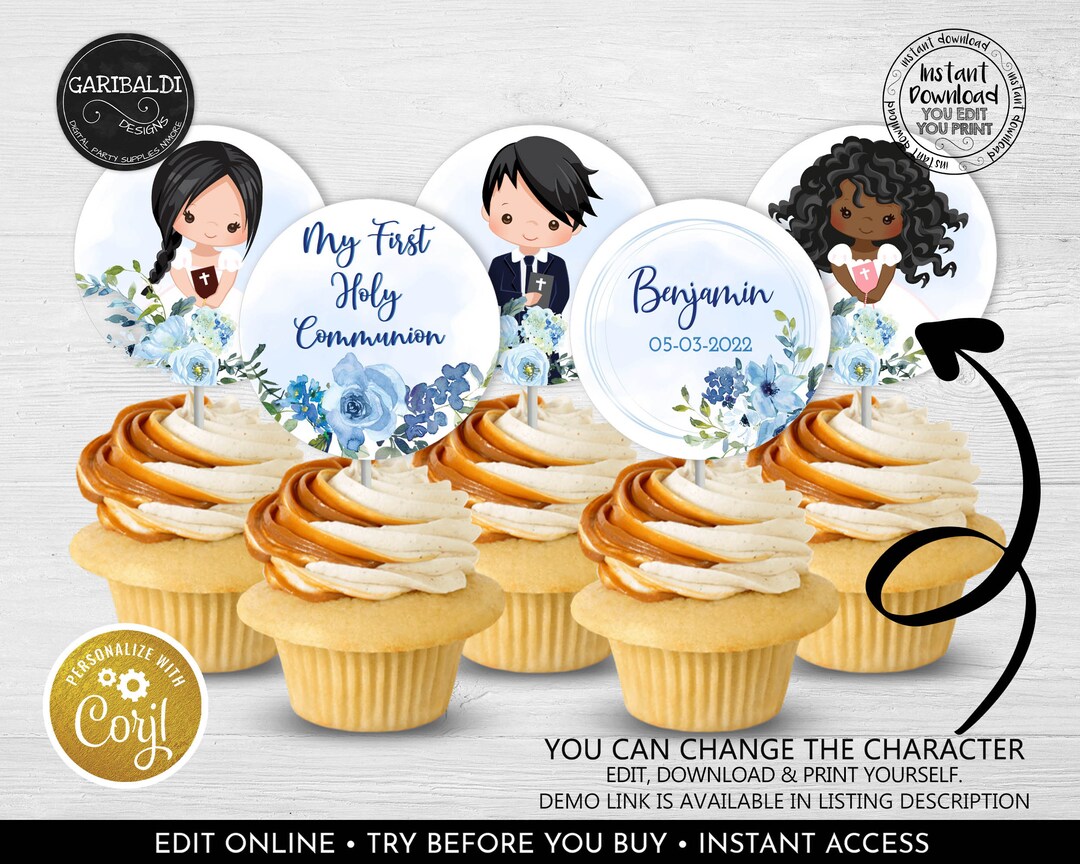 Editable First Communion Cupcake Toppers Printable Boy Girl First ...