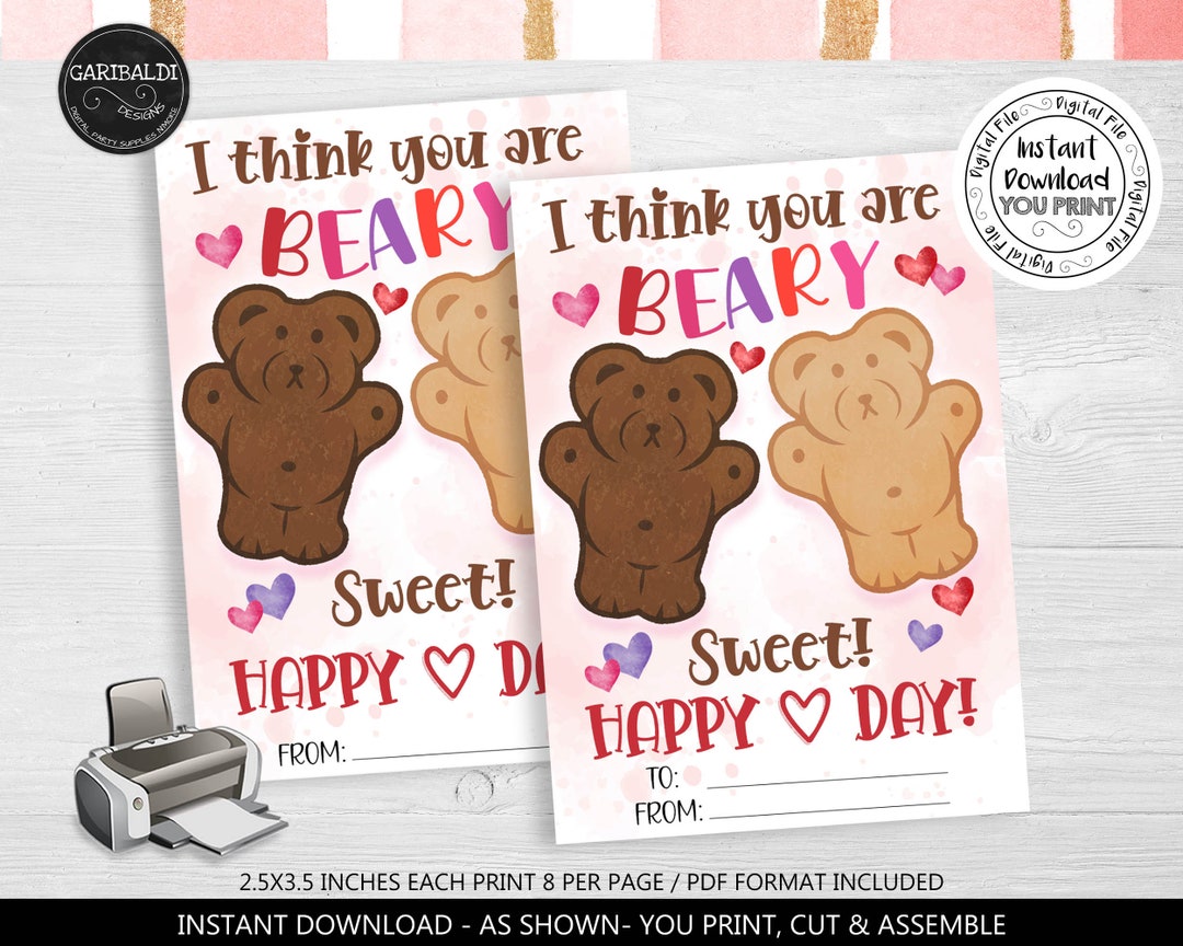 Teddy Bear Grahams Valentines Day Cards Beary Sweet Favor Tag Valentine ...